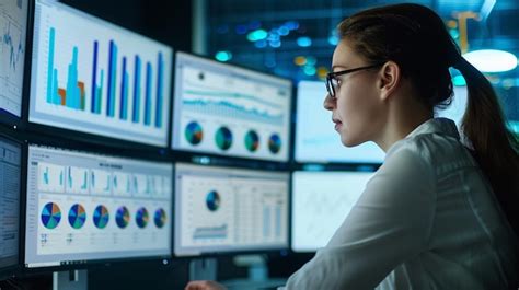 A Girl Analyst A Data On Computer Premium Ai Generated Image
