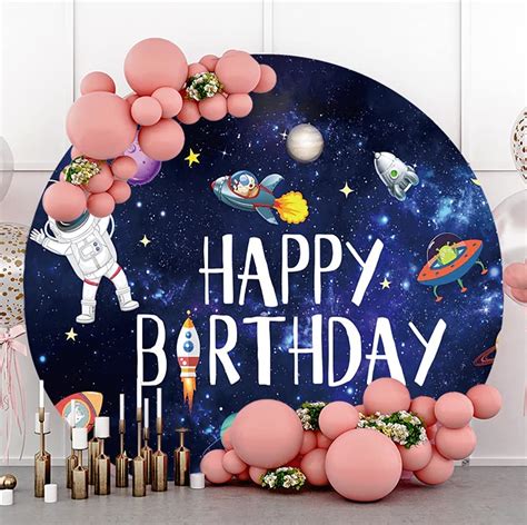 Buy Leowefowa Cartoon Space Themed Birthday Round Backdrop Polyester