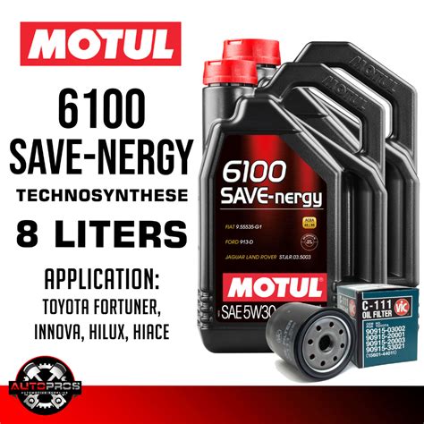 MOTUL 6100 SAVE-NERGY 5W-30 8 Liters Change Oil Bundle for Toyota ...
