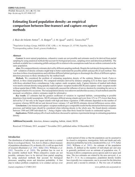 Pdf Estimating Lizard Population Density An Empirical Comparison Between Line Transect And