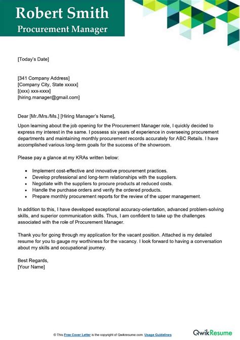 Procurement Manager Cover Letter Examples QwikResume