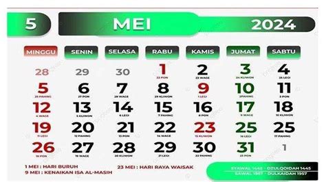 Tanggal Merah Bulan Mei 2024 Lengkap Hari Besar 2 Dan 9 Mei