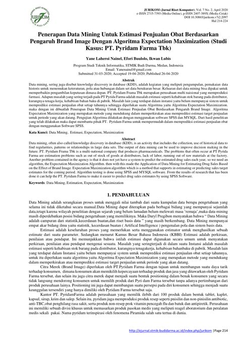 PDF Penerapan Data Mining Untuk Estimasi Penjualan Obat Berdasarkan