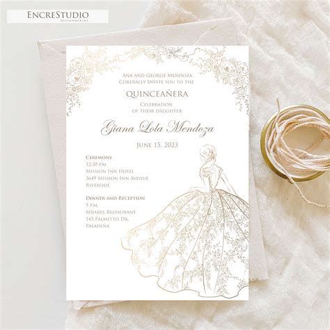 Editable Quinceanera Birthday Invitation Template Encre Studio