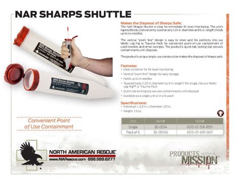 Sharps Shuttle Product Information Sheet North American Rescue