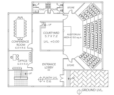 150 Sq Meter Auditorium Plan AutoCAD Drawing DWG File Cadbull