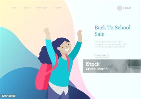 행복 한 학교 아이 들과 방문 페이지 템플릿 기쁘게 점프 하 고 웃음 행복 기쁨과 재미의 개념 배너용 벡터 일러스트레이션 Html에 대한 스톡 벡터 아트 및 기타 이미지