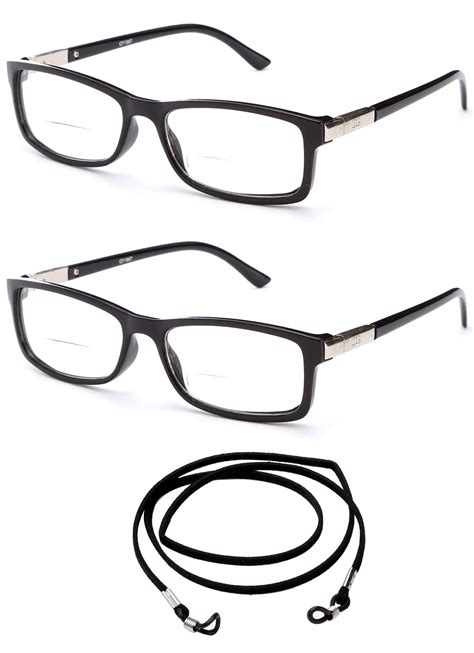 2 Pack Slim Fit Round Spring Temple Bifocal Reading Glasses Black Frame