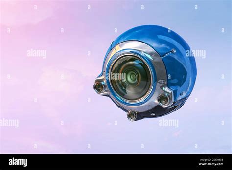 Robot Spy Bot Blue Drone With Cameras Flying Photographing Filming