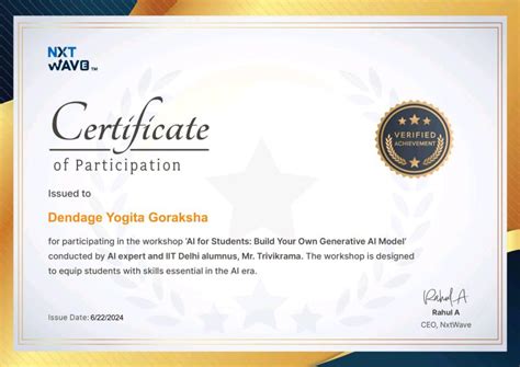 Yogita Dendage On Linkedin Nxtwave Ai Certificate Generativeai Achievementunlocked Aiworkshop