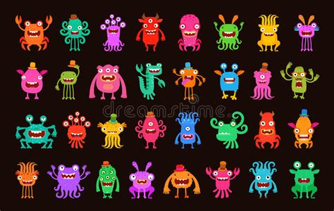 Cartoon Monsters Collection Vector Set Of Cartoon Monsters Isolated