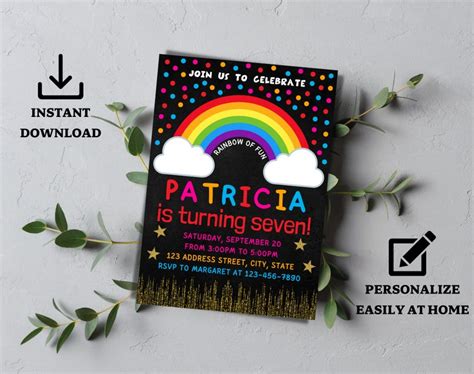 Rainbow Birthday Party Invitation Template Rainbow Birthday Party