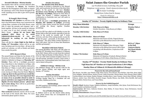 Parish Bulletin For 12 October 2025 St James The Greater Parish