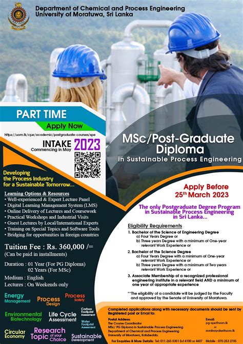 MSc Post Graduate Diploma In Sustainable Process Engineering