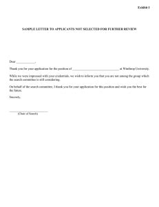 SAMPLE NON SELECTION LETTER For Candidates NOT Selected For Interview