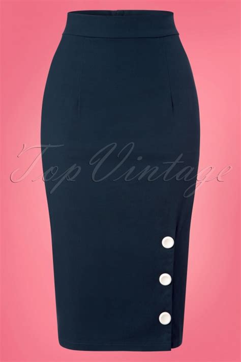 Collectif Clothing 50s Charlotte Pencil Skirt In Navy Shop At Topvintage