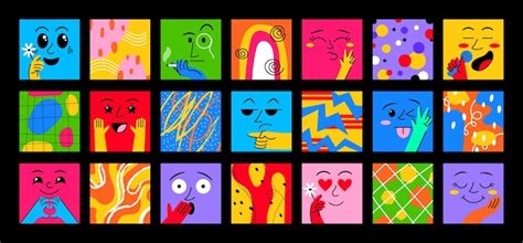 Patrones de garabatos abstractos diseño de formas geométricas con caras
