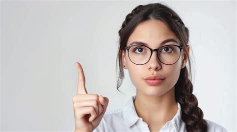 A Woman In Glasses Pointing To The Left And Pointing To The Right Premium Ai Generated Image