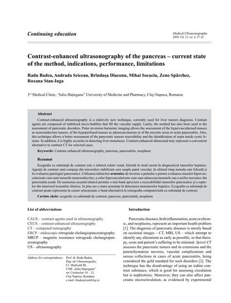 Pdf Contrast Enhanced Ultrasonography Of The Pancreascurrent State