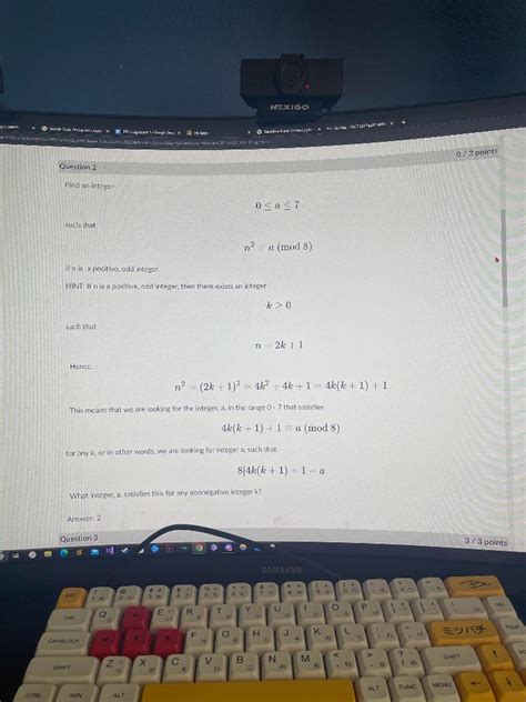Solved Find An Integer 0≤a≤7 Such That N2umod8 If N Is A