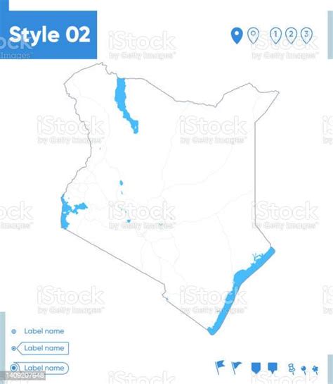 Kenya Carte De Lavc Isolée Sur Fond Blanc Avec De Leau Et Des Routes