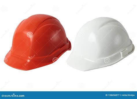 Set Of Engineer Helmets Isolated White Background Stock Image Image Of Architecture
