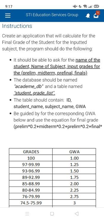 Answered Create An Application That Will Calculate For The Final Grade