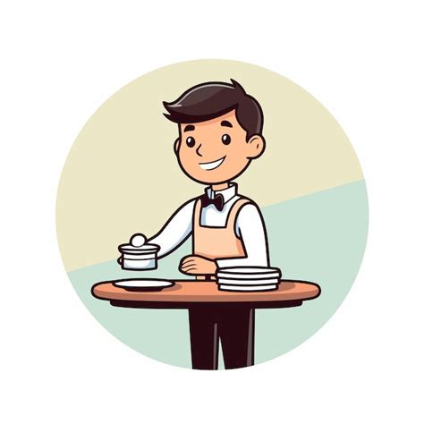 Premium Vector Waiter Serving Food At The Table Vector Illustration