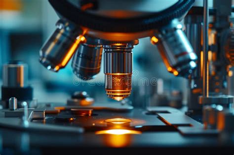 Microscope With Metal Lens At Laboratory Scientific And Healthcare