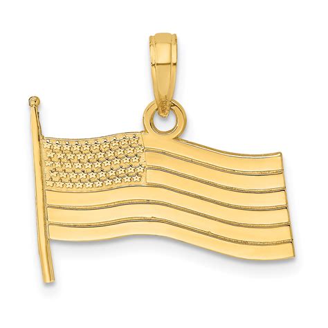 14k Gold Polished American Flag Pendant