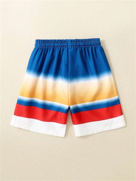 Tween Boys Color Blocked Swim Trunks With Drawstring Waist Shein Uk