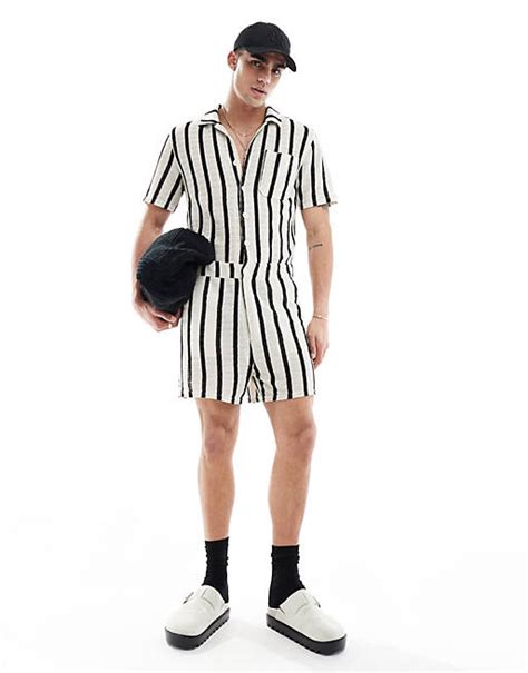 Asos Design Tuta Testurizzata A Righe Asos