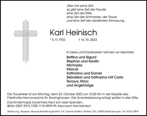 Traueranzeigen Von Karl Heinisch Trauer Anzeigen De