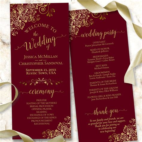 Elegant Lacy Gold On Maroon Burgundy Wedding Program Zazzle Wedding