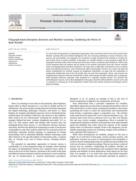 Pdf Polygraph Based Deception Detection And Machine Learning Combining The Worst Of Both Worlds