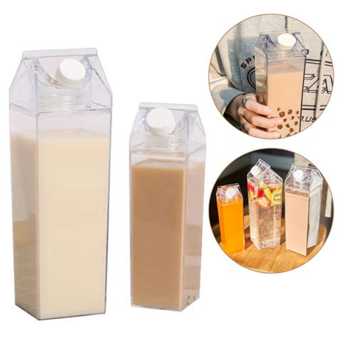 Garrafa Modelo Caixa De Leite Transparente Rosca Acrílico ml e Litro Para Geladeira Suco