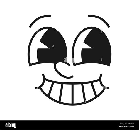 Cartoon Comic Groovy Face With Funny Eyes And Toothy Smile Emotion And