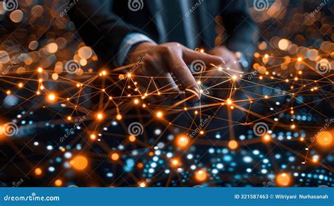 Digital Network Connection Hands Interacting Ai Generative With A Glowing Web Of Lines Royalty