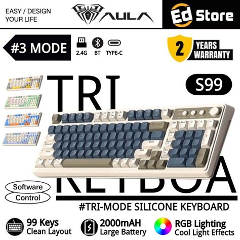 Aula S99 Rgb Membrane Keyboard 3mode Wireless Bluetooth Wired Keyboard Abs Keycaps Multi Color