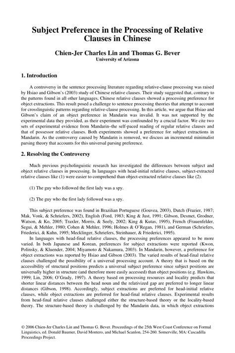 Pdf Subject Preference In The Processing Of Relative Clauses In Chinese