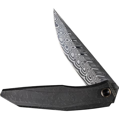 We Knife Cybernetic Ltd Black Etched Titanium Folding Damasteel Knife Atlantic Knife Company