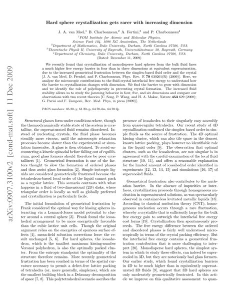 Pdf Hard Sphere Crystallization Gets Rarer With Increasing Dimension