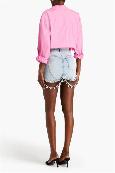Area Crystal Embellished Faded Denim Mini Skirt The Outnet