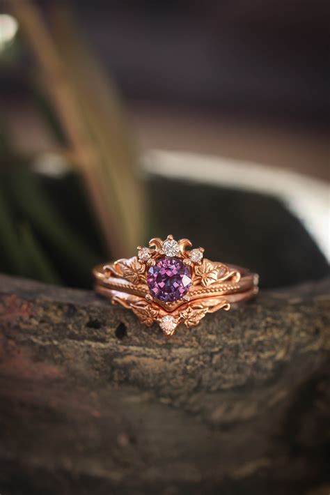 Bridal Ring Set With Alexandrite And Diamonds Ariadne Eden Garden