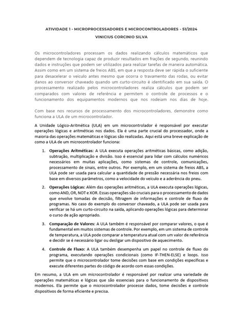 Atividade 1 Microprocessadores E Microcontroladores Download Grátis