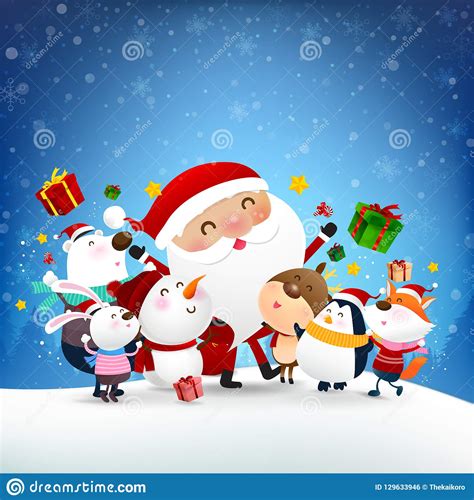 Sonrisa De La Historieta Del Muñeco De Nieve Papá Noel Y Animal De La