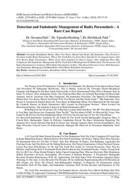 Pdf Detection And Endodontic Management Of Radix Paramolaris A Rare