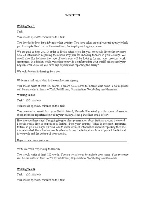 Writing Task WIRITING Writing Test Task You Should Spend Minutes On This Task You