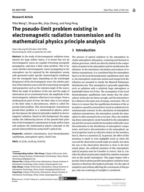 Pdf The Pseudo Limit Problem Existing In Electromagnetic Radiation Transmission And Its