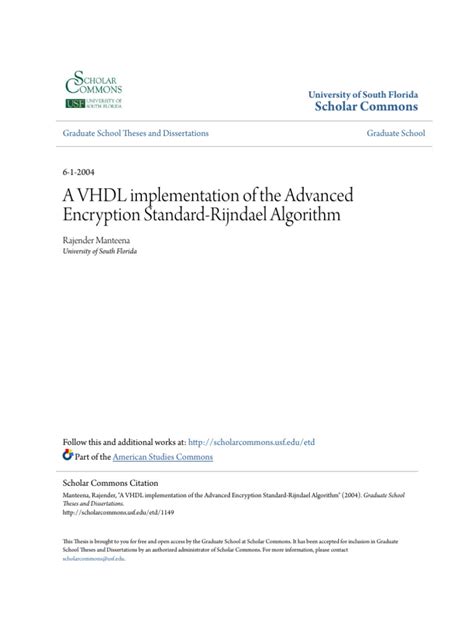 A Vhdl Implementation Of The Advanced Encryption Standard Rijndae Pdf
